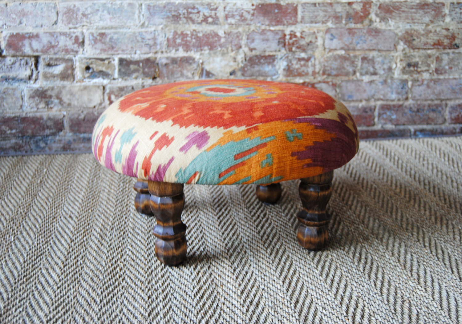 Martha and Ash. | Navajo Ikat Stool Ottoman.Quiet Lunch